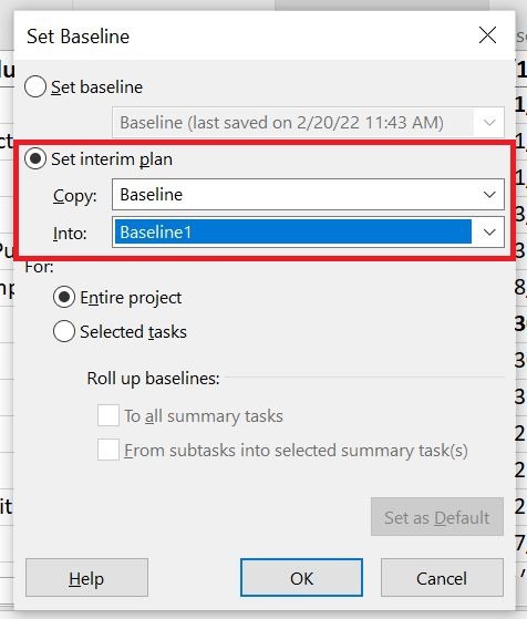 Saving Schedule As Baseline In Microsoft Project